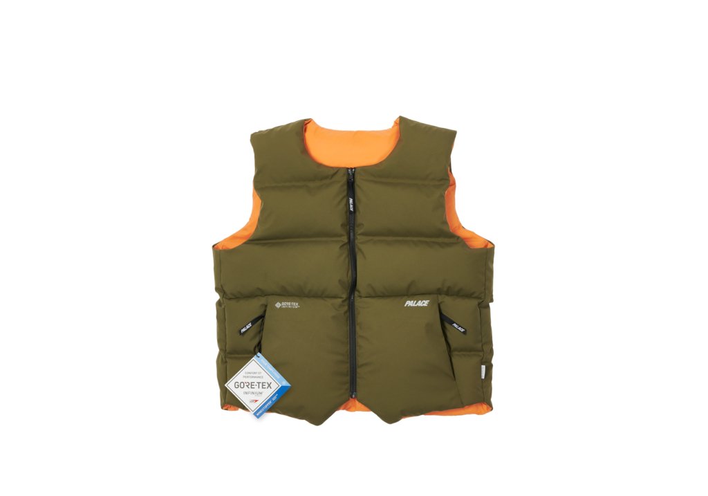 GORE-TEX INFINIUM REVERSO DOWN VEST OLIVE / ORANGE - PalaceCommunity